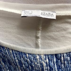 Zara | Tops | Zara White Blue Rain Textured Top | Poshmark